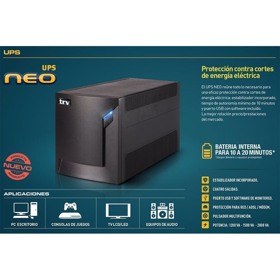 UPS TRV NEO 1200 4x220V USB+RJ45+SOFT (7798026130940) – Sistecorp